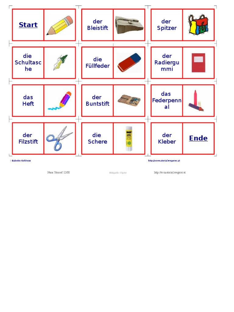 Schulsachen Domino | PDF