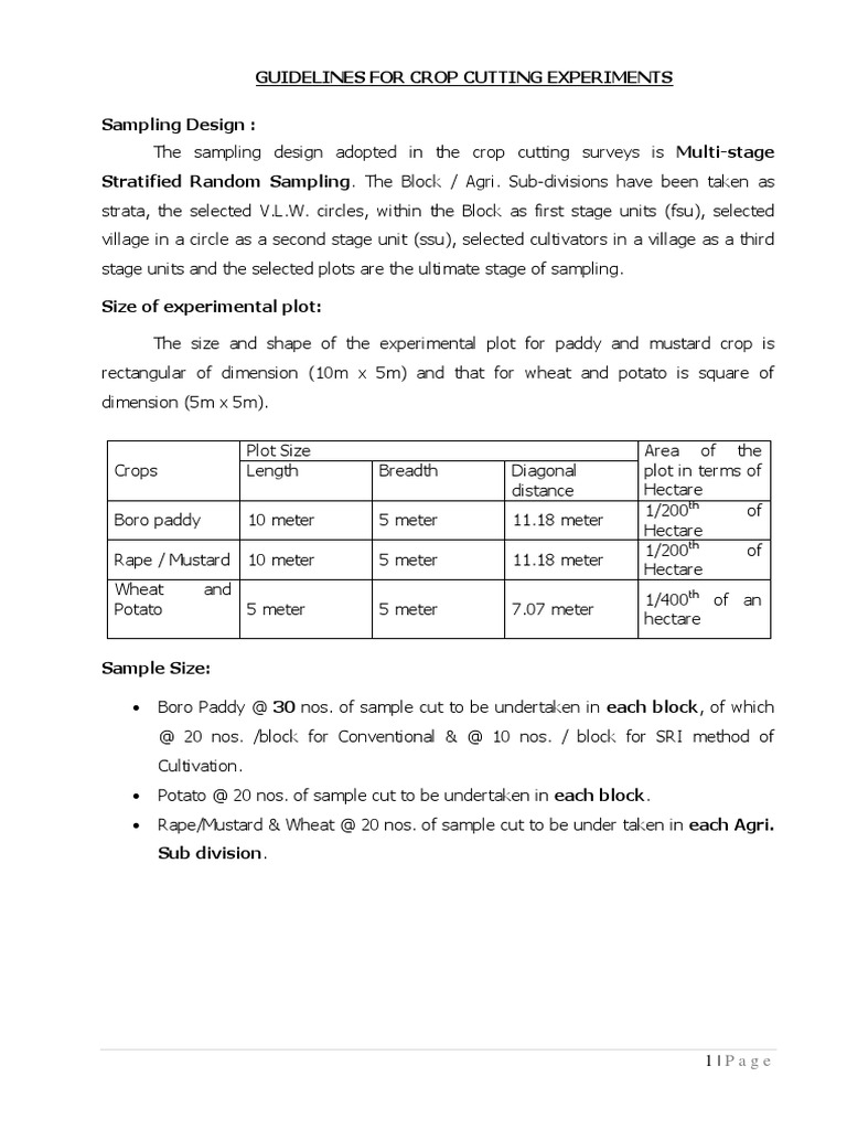Crop Cutting Experiment Guidelines | PDF | Metre | Agriculture