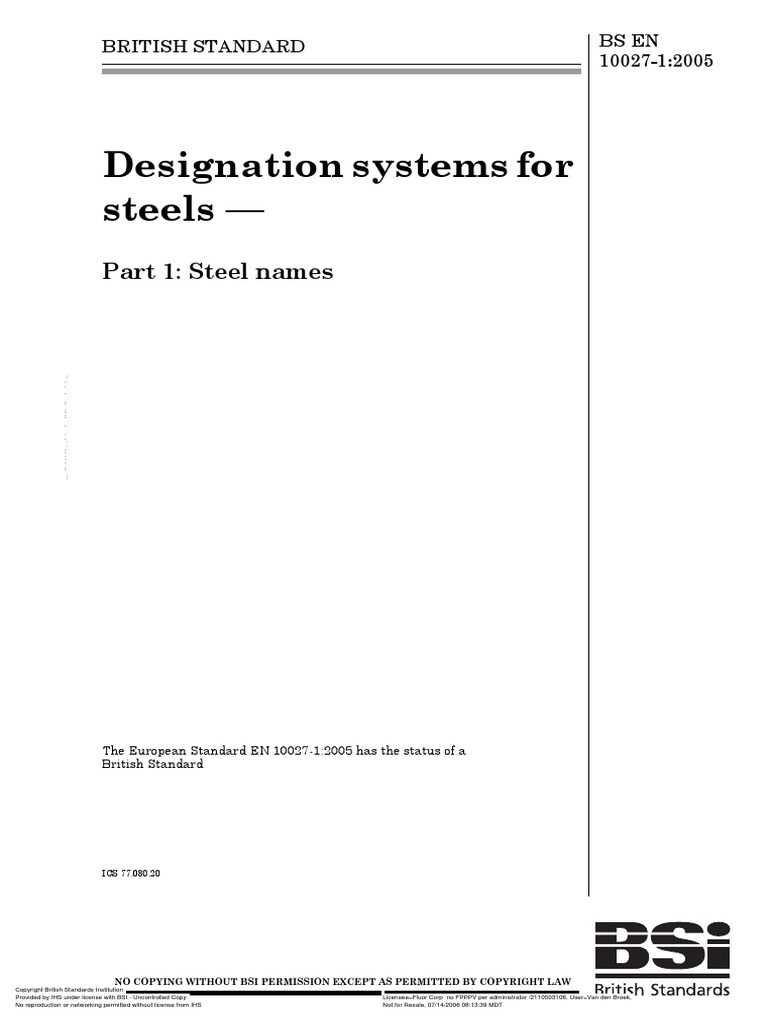 En 10027-1 (2005 BS) - Steel Designations | PDF | Steel | Strength Of ...