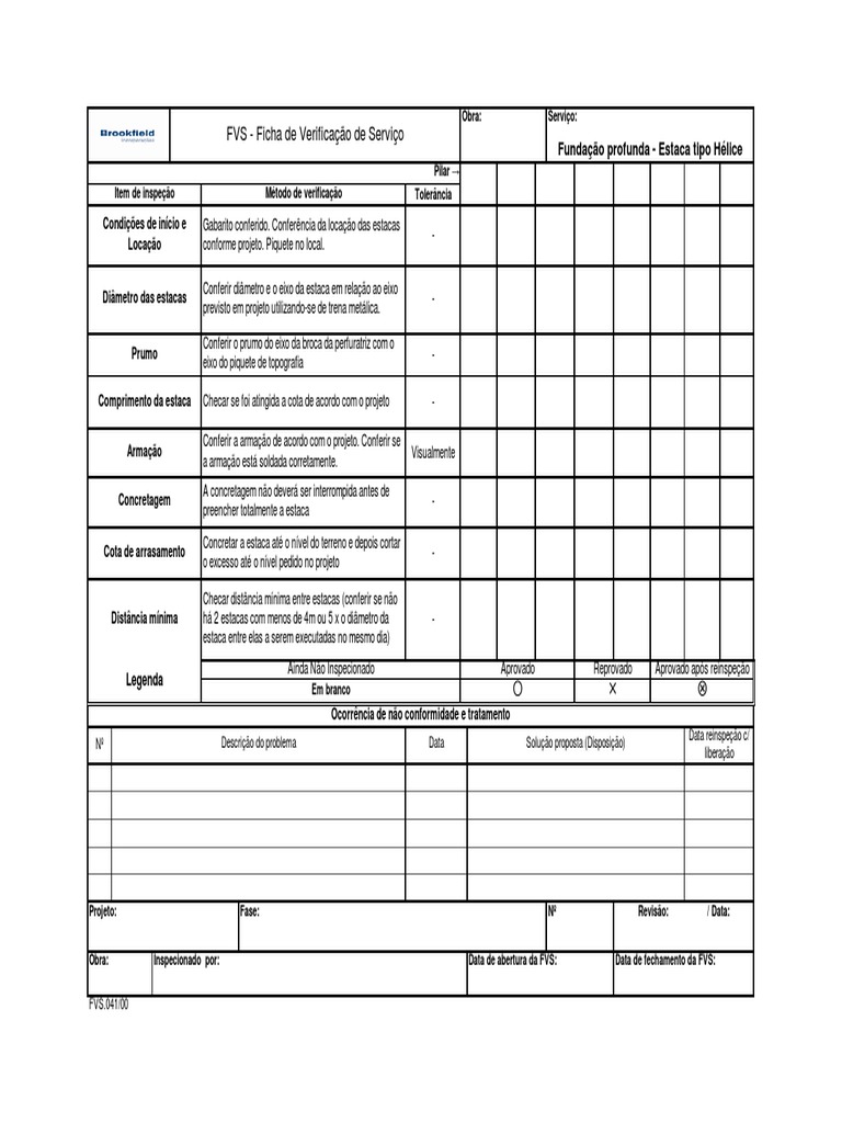 Ficha de Verificação de Serviço FVS | PDF