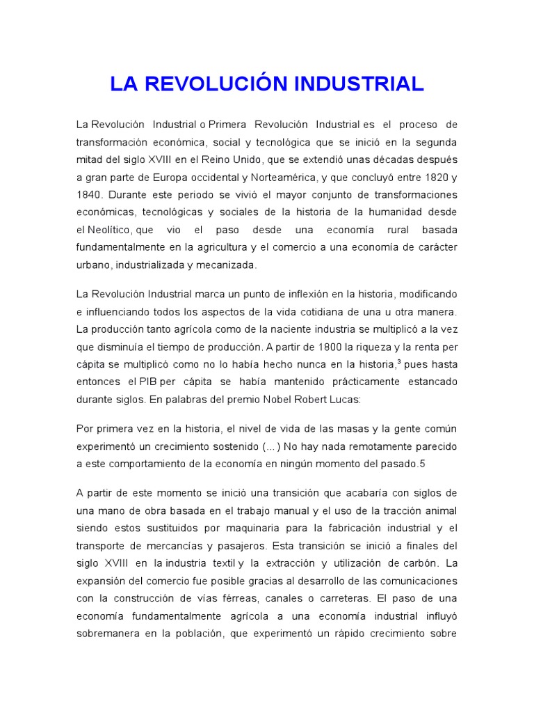 La Revolución Industrial o Primera Revolución Industrial | PDF ...