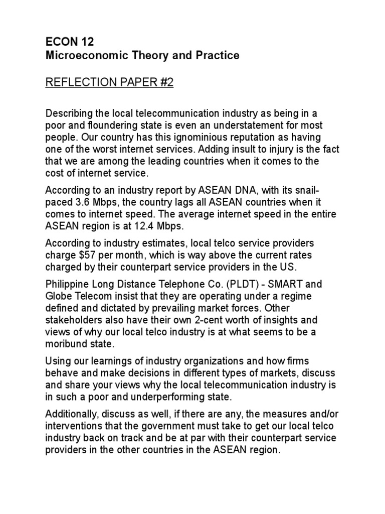 ECON 12 - Reflection Paper No. 2 Be-ANN | PDF | Telecommunication ...