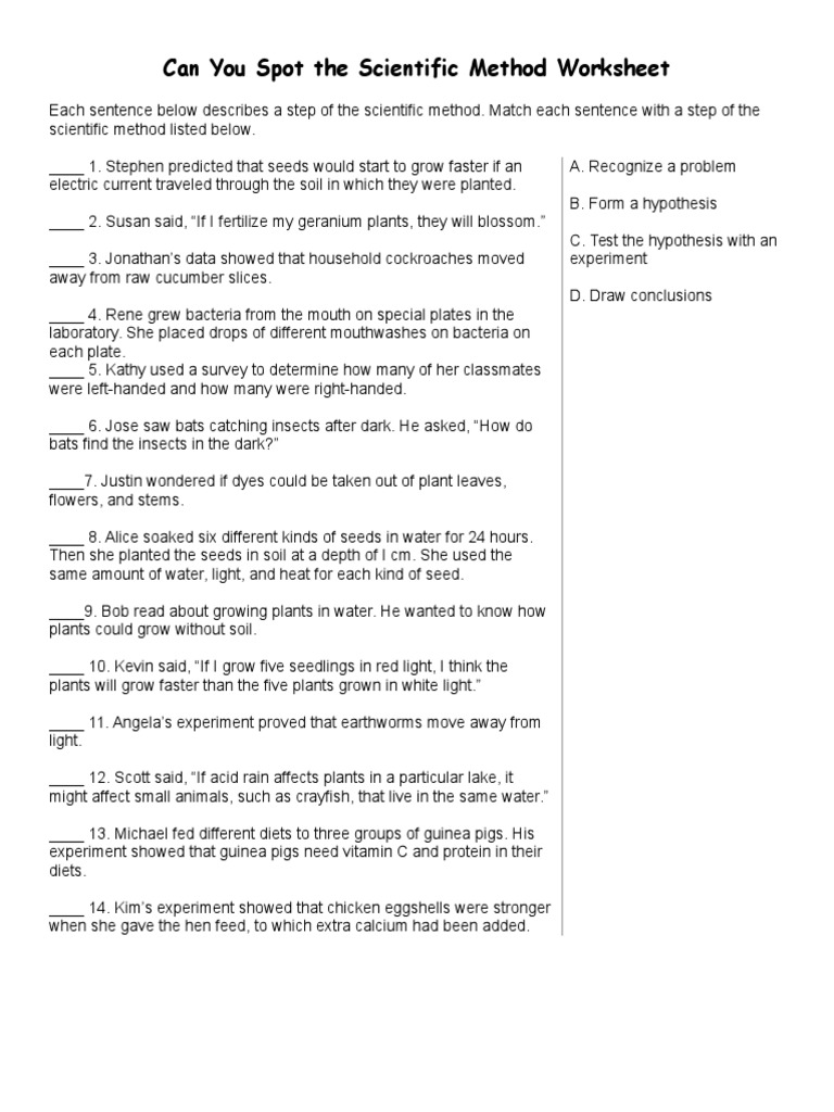 Scientific Method Worksheet Activity | PDF