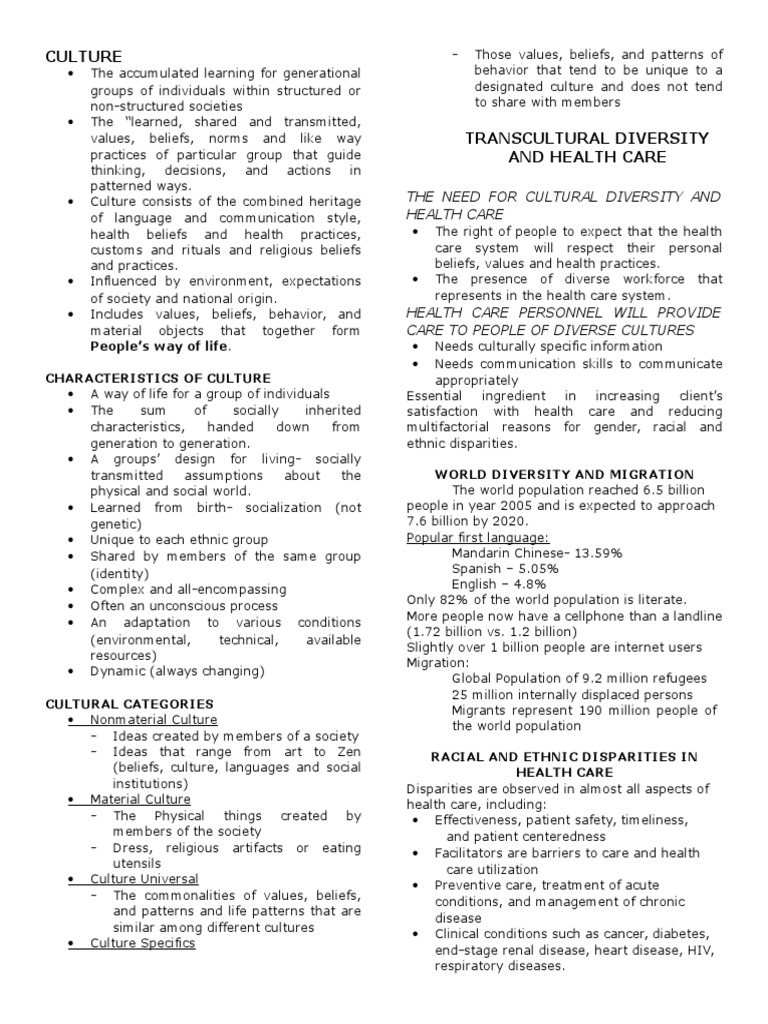 Culture: The Need For Cultural Diversity and Health Care | PDF | Norm ...