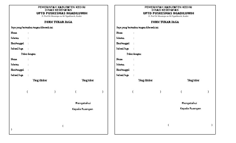 Form Tukar Jaga | PDF