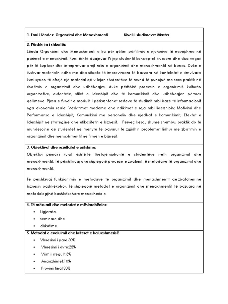 Organizimi Dhe Menaxhmenti | PDF