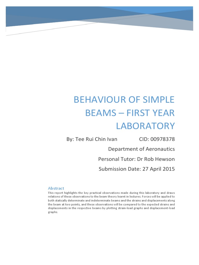 Lab Report (Spring) - Behaviour of Simple Beams | PDF | Bending | Beam ...