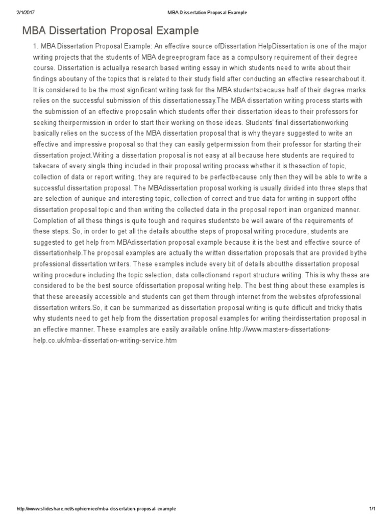 MBA Dissertation Proposal Example | PDF | Qualifications | Academia