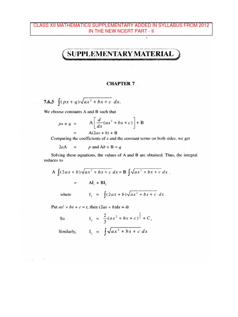 Class 12 Maths Supplementary Guide | PDF