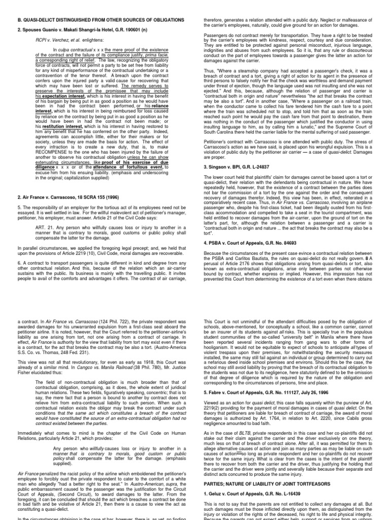 Quasi-Delict vs. Contractual Obligations | PDF | Negligence | Tort