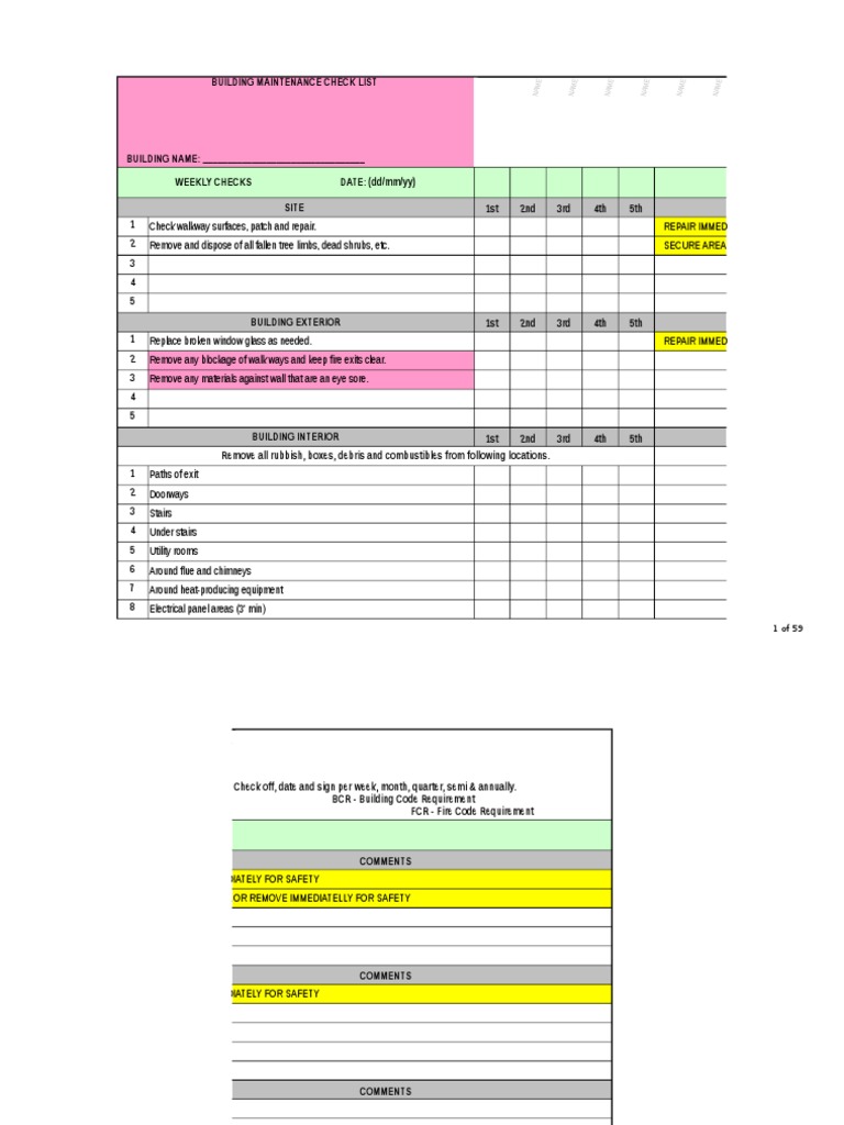 Building Maintenance Checklist Template | PDF | Basement | Hvac