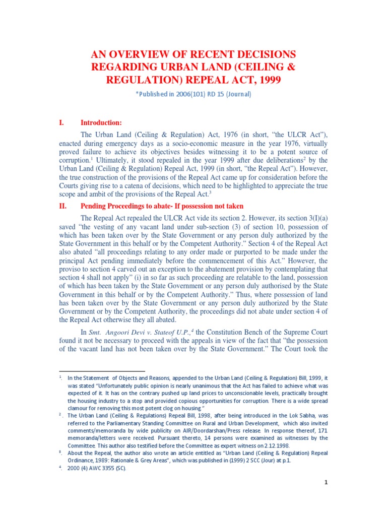 An Overview of Recent Decision Regarding Urban Land Ceiling Regulation ...