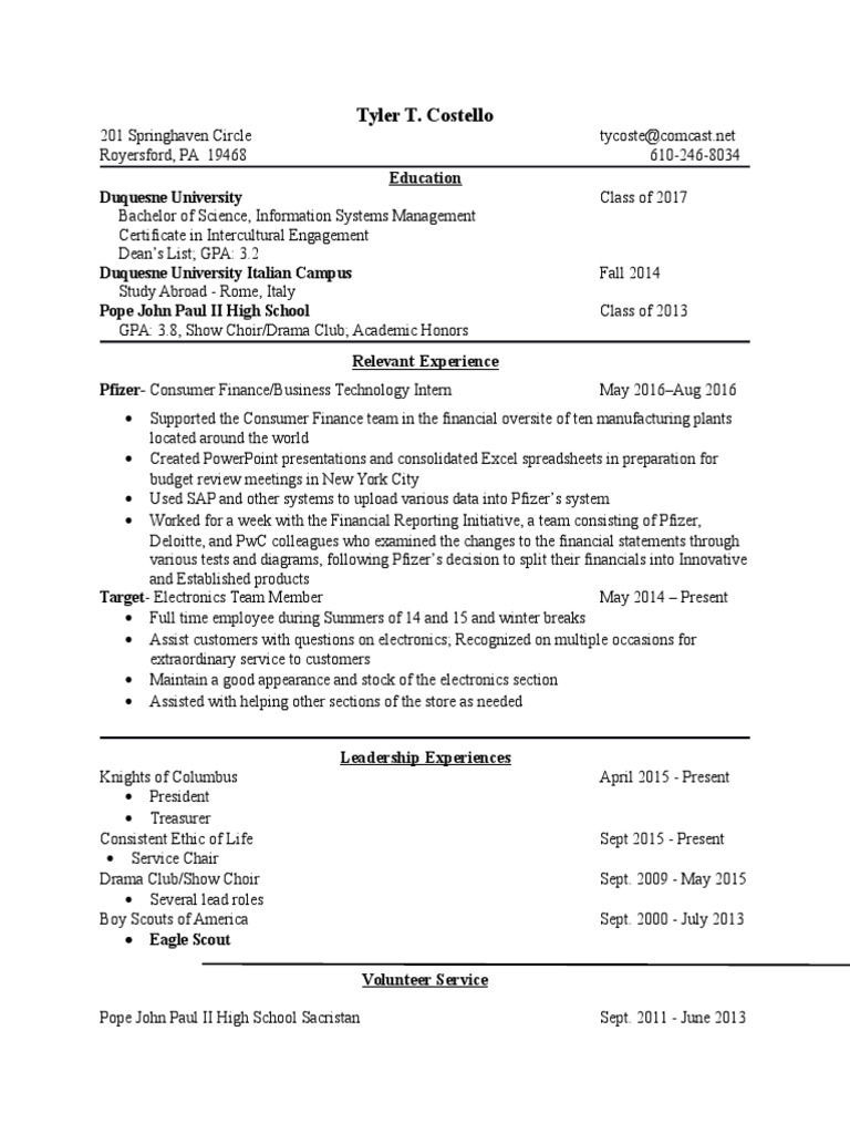Tyler Costello Resume | PDF | Career & Growth