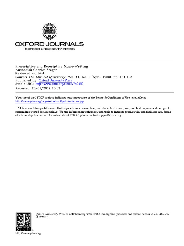Decriptive and Prescriptive in Music Writing | PDF | Library Science ...