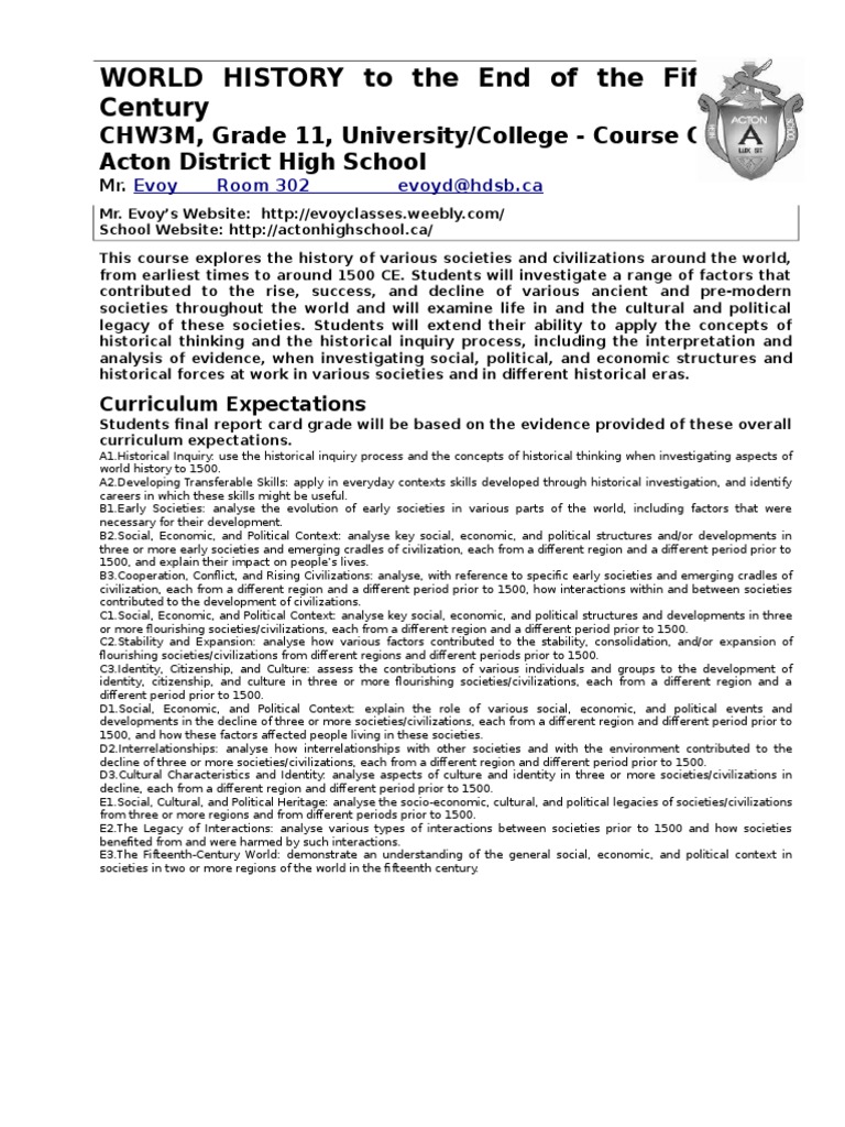 chw3m Outline 2015 | PDF | Civilization | Society