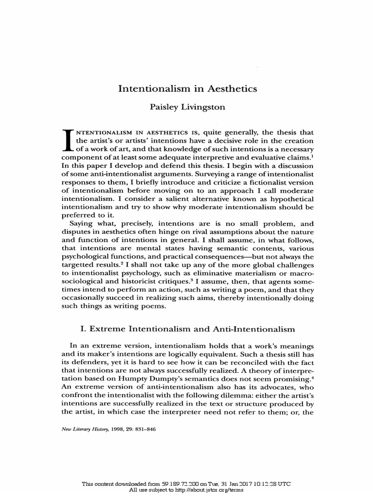 Intentionalism in Aesthetics - Livingston PDF | PDF | Social Science ...