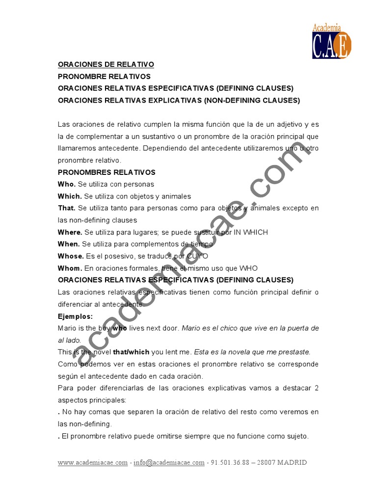 Oraciones de Relativo: Ejemplos y Ejercicios | PDF | Charlie Chaplin ...