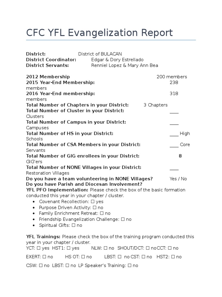 CFC YFL Evangelization Report | PDF