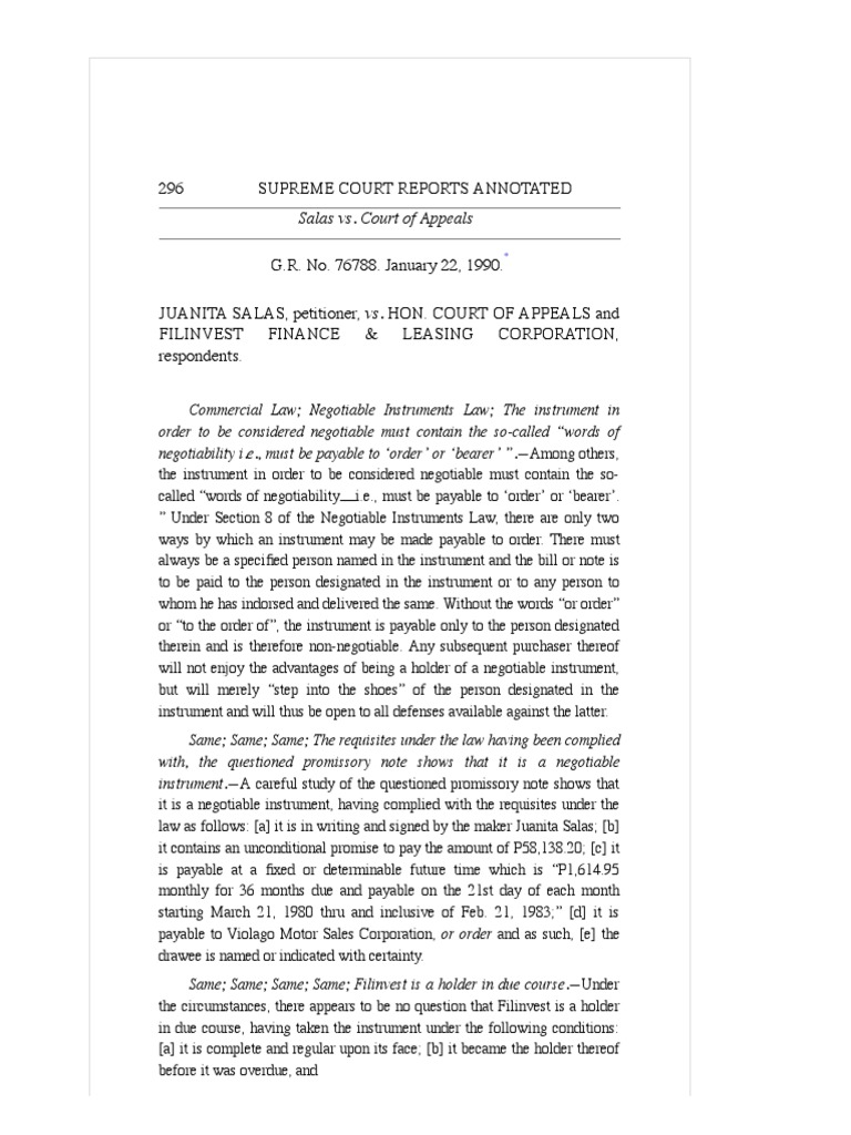 04 Salas vs. Court of Appeals | PDF | Negotiable Instrument ...