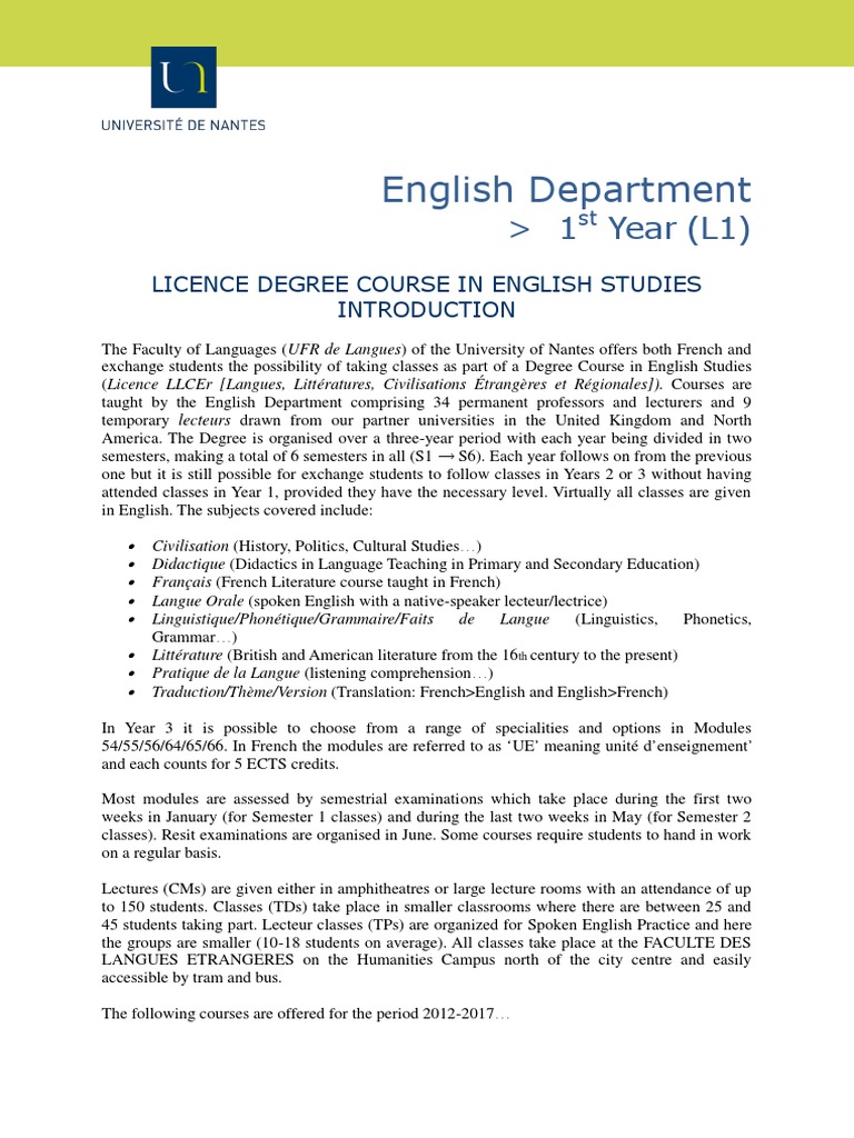 LICENCE LLCER 1 Spécialité Anglais | PDF | English Studies | The United ...