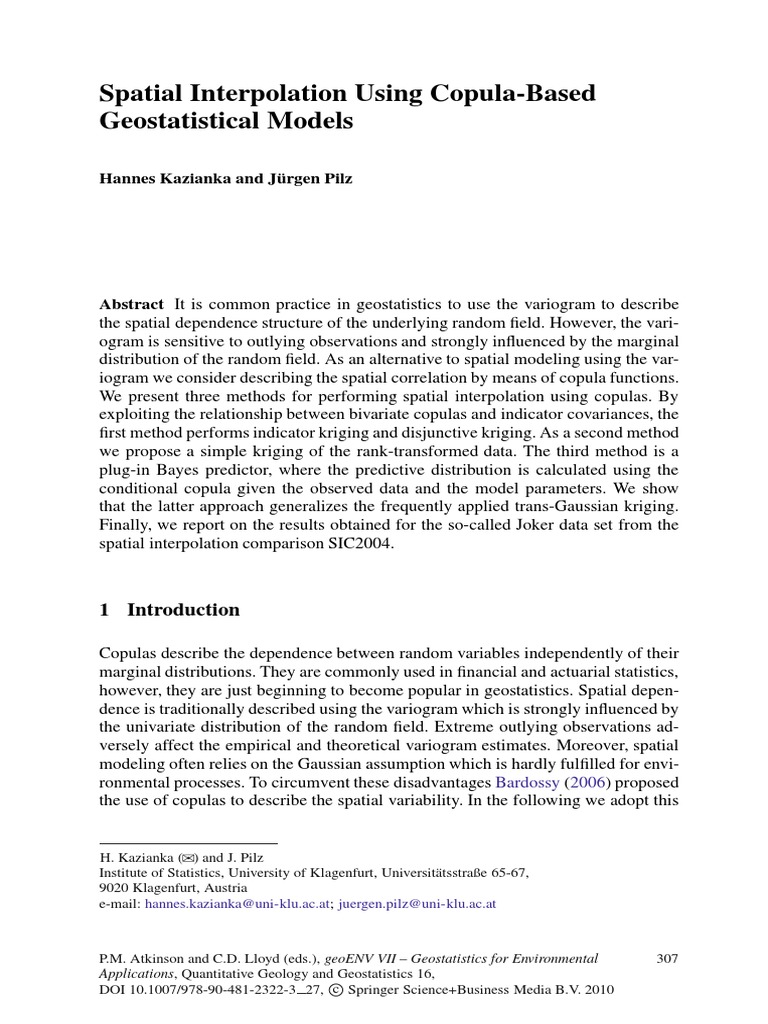Spatial Interpolation Using Copula-Based Geostatistical Models | PDF | Variance | Data Analysis