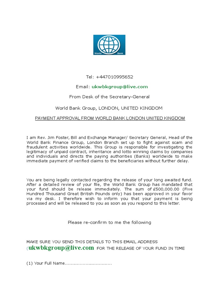 Payment Approval Scam: Beware of Fake World Bank Funds Release Letter ...