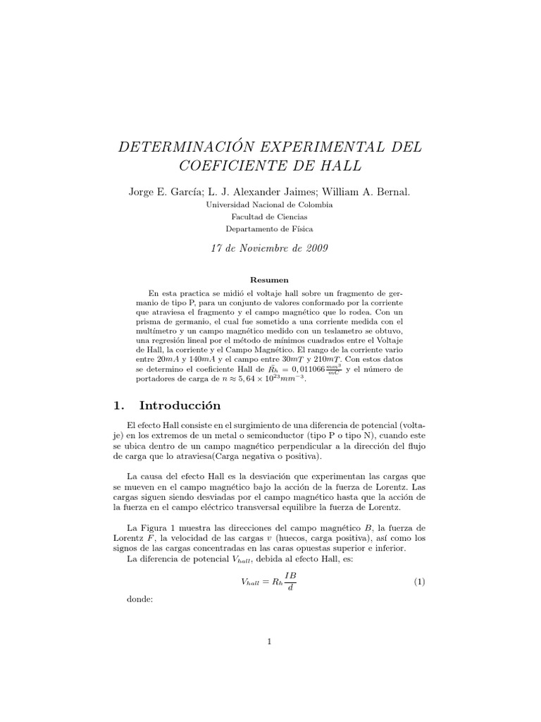 Informe Práctica Laboratorio Efecto Hall | PDF | Corriente eléctrica | Fuerza
