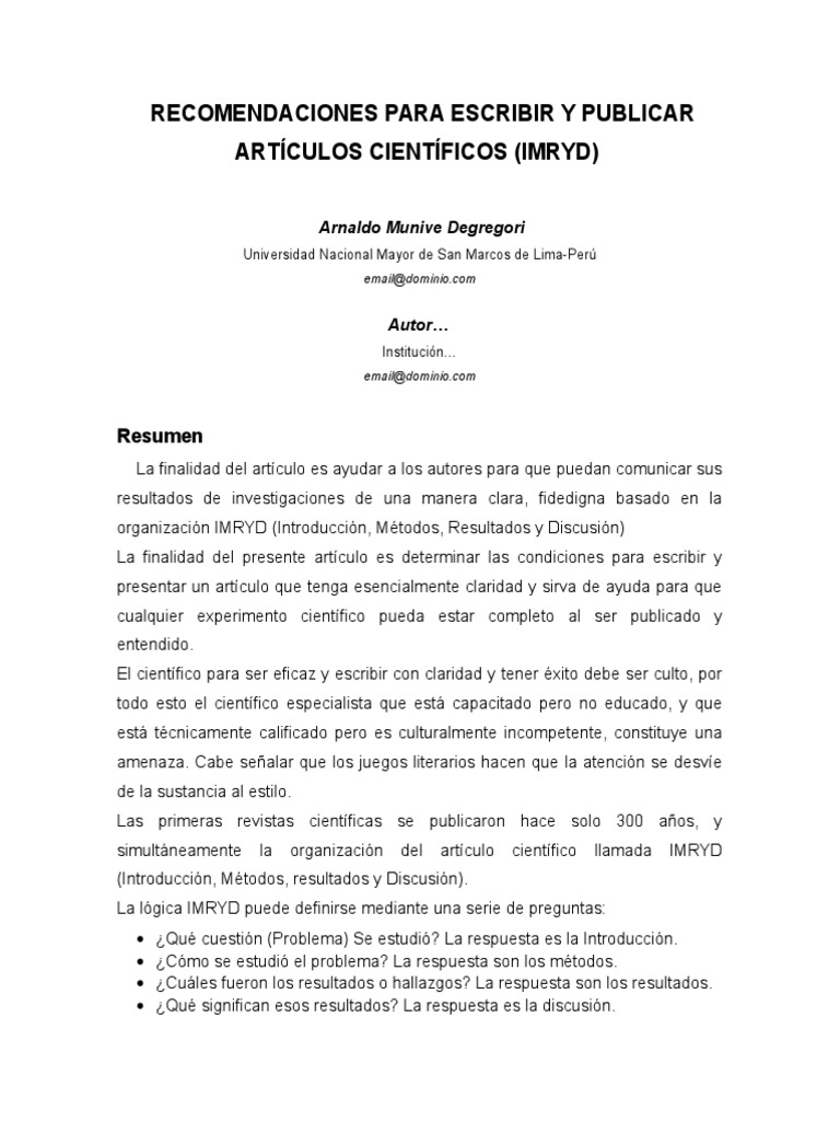 Plantilla PE IMRyD | PDF | Lectura (proceso) | Science