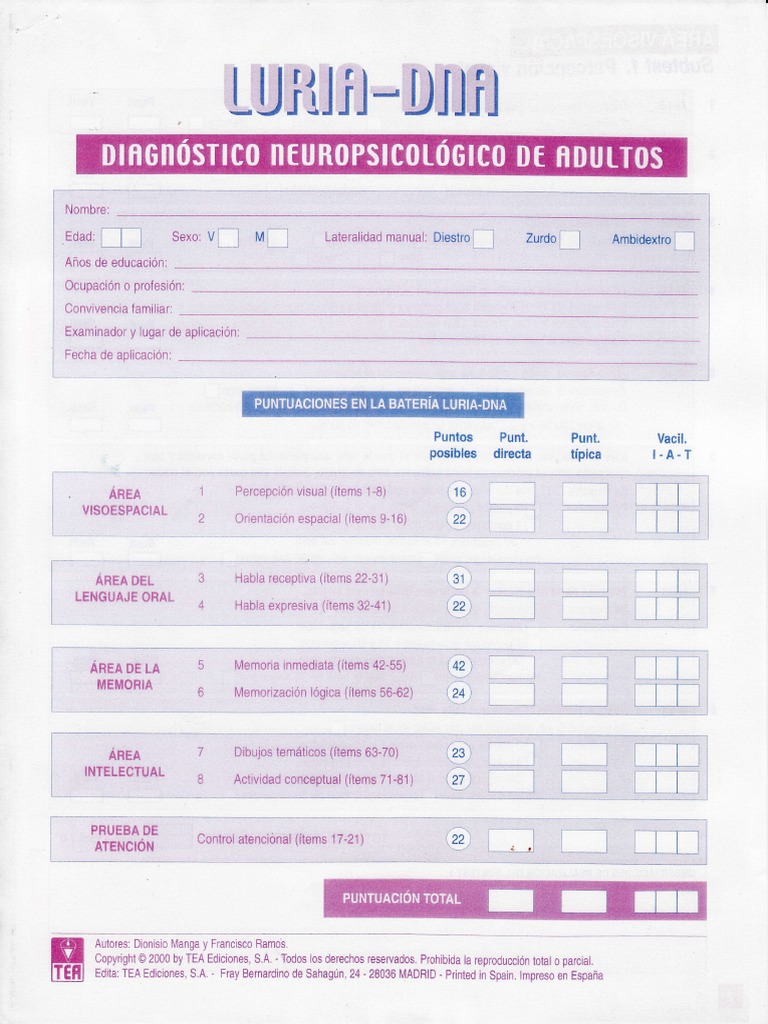 Cuadernillo Test (Luria-DNA) (Tea Ediciones) PDF | PDF | León | Naturaleza