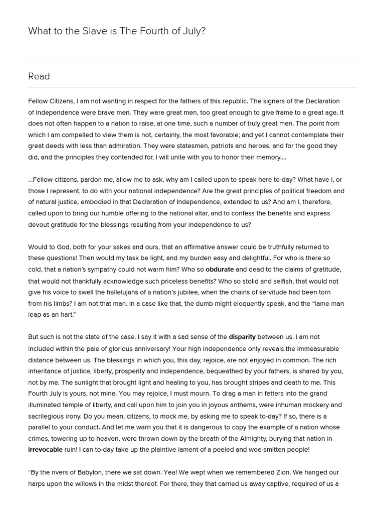 What To A Slave Is The 4th of July PDF | PDF | Abolitionism In The ...