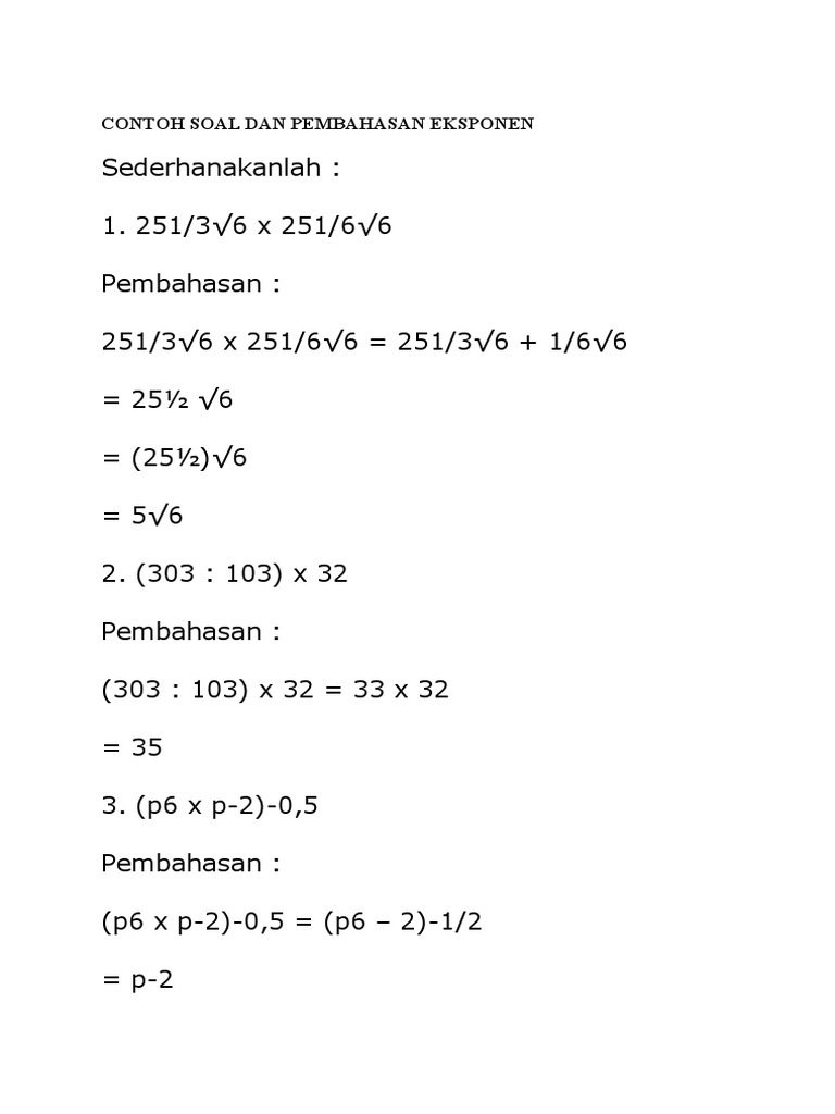 Contoh Soal Dan Pembahasan Eksponen | PDF