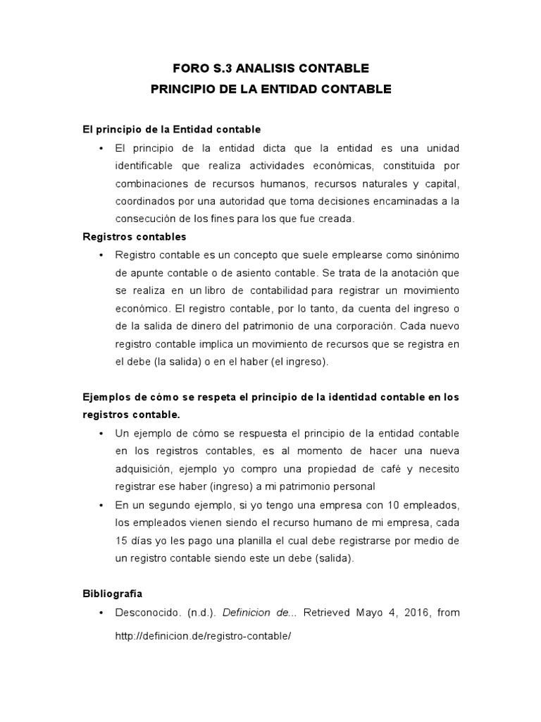 Análisis del principio de la entidad contable y su aplicación en los ...