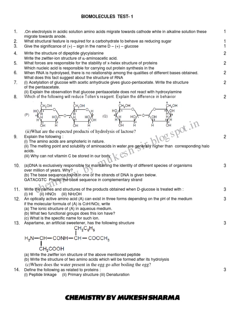 Biomolecules Test 1 Board Iitp | PDF