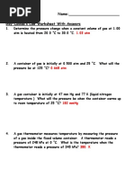 Gas Laws Worksheet Answer Key | PDF | Gases | Pressure