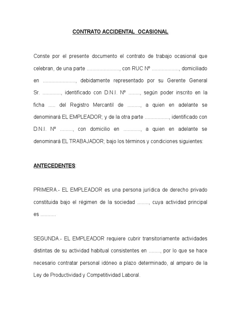 Contrato Accidental Ocasional | PDF | Derecho laboral | Salario