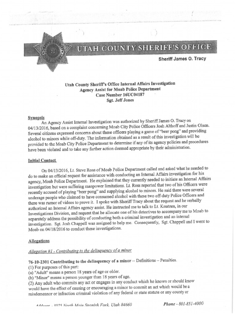 Utah County Sheriff's Office Investigation Into Officers Josh Althoff ...
