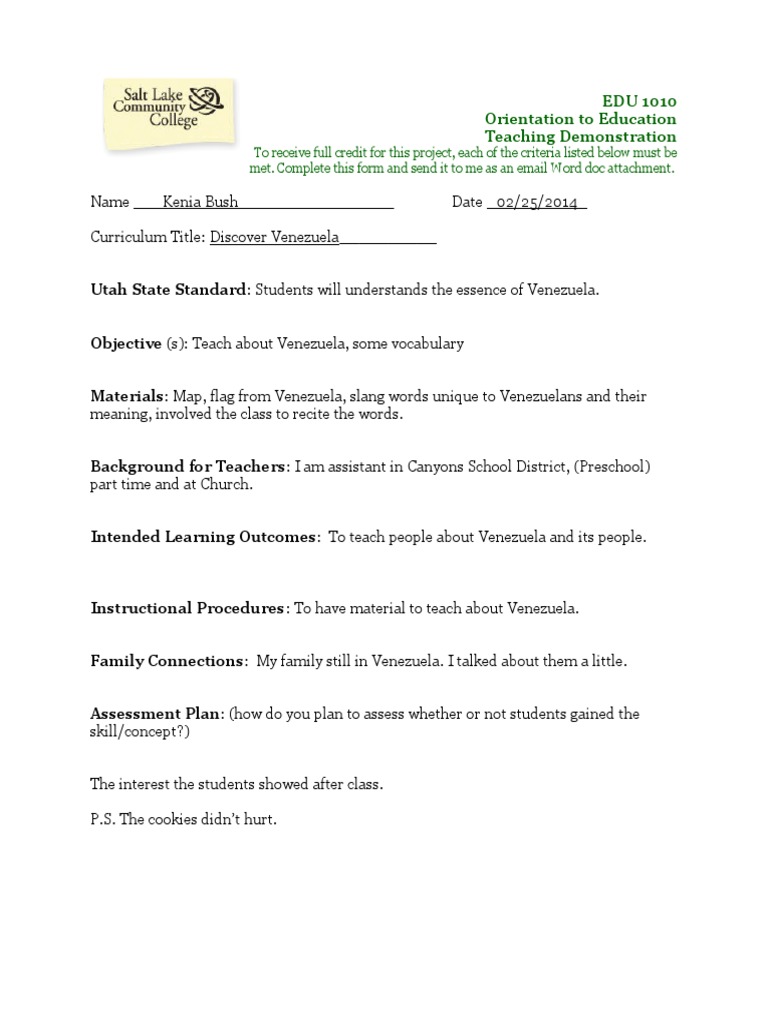 Teaching Demonstration Form | PDF