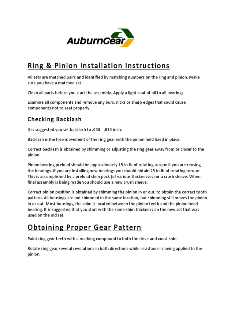 Ring Gear Installation Manual | PDF | Gear | Vehicles