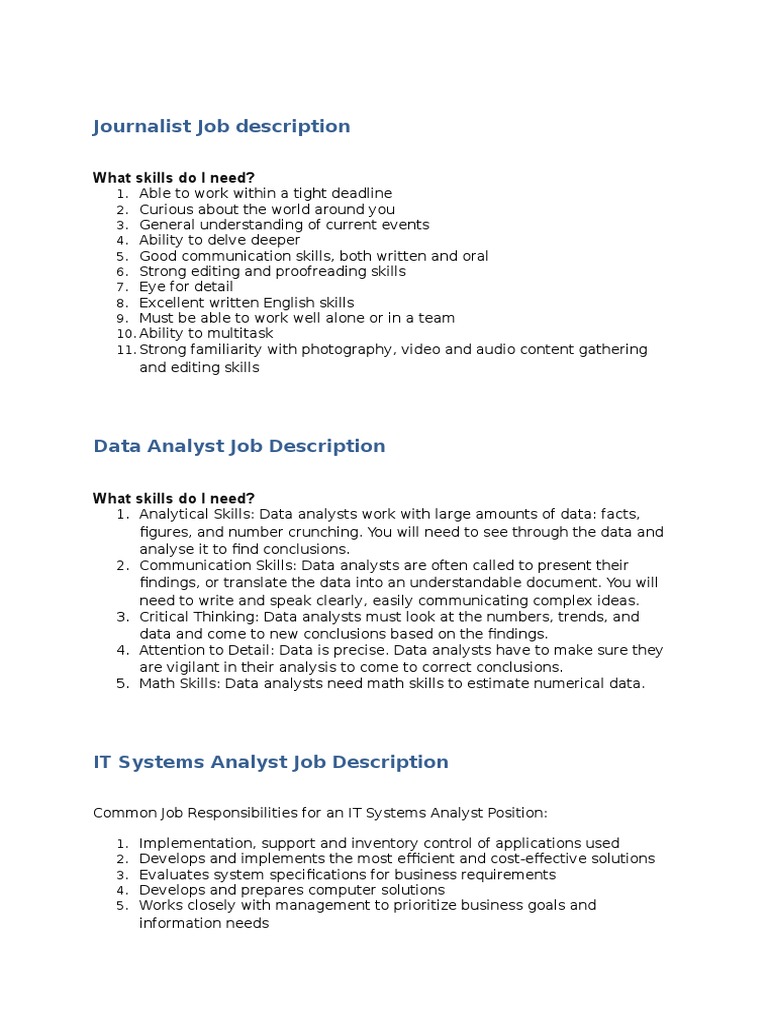 Journalist Job Description and Skills | PDF