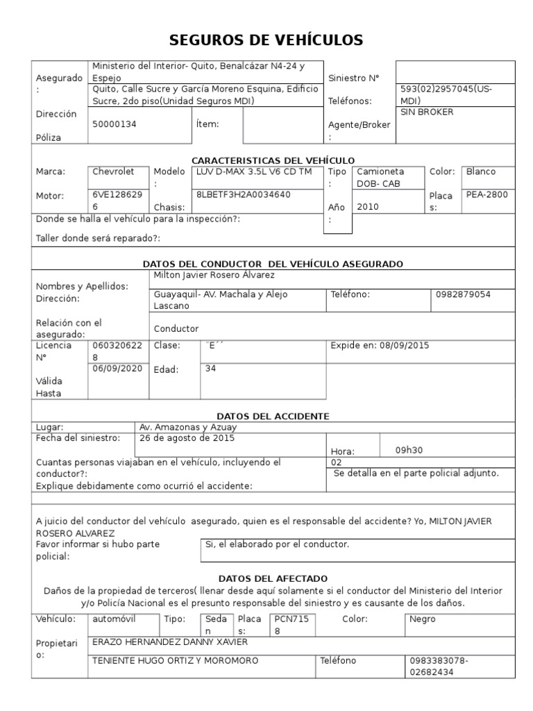Formato de Póliza de Seguro de Auto | PDF | Póliza de seguros ...