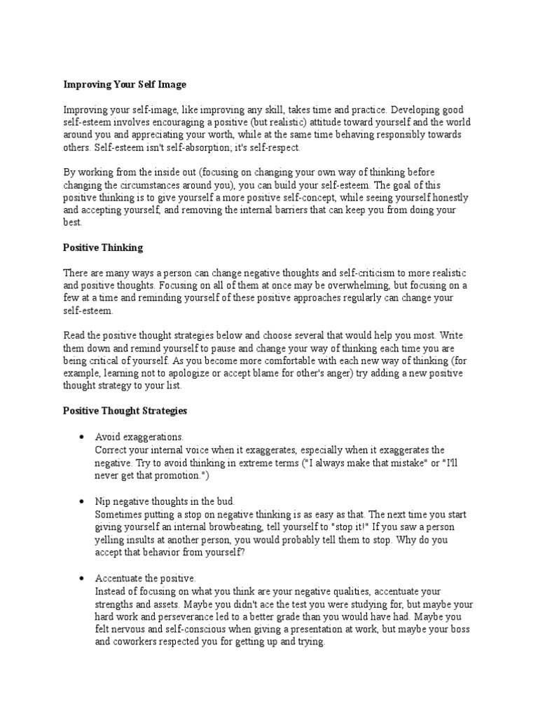 Improving Your Self Image | PDF | Value (Ethics) | Self Esteem