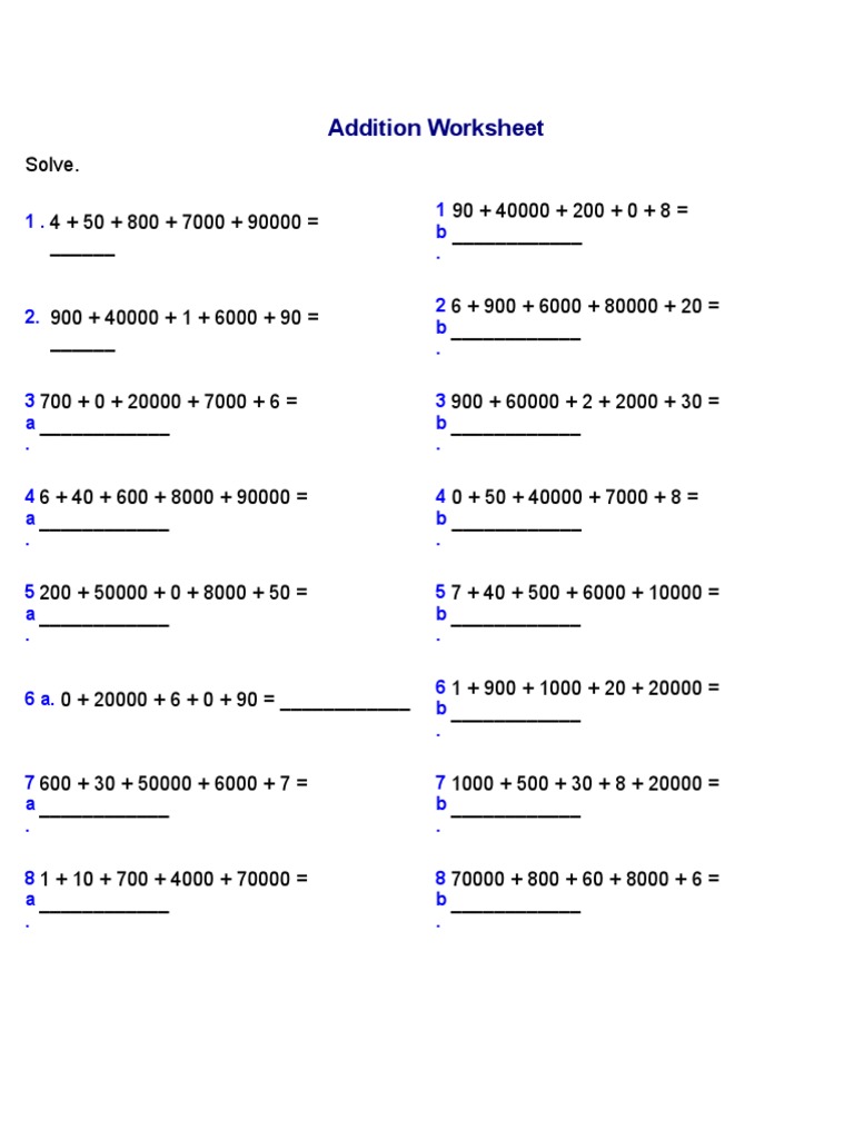Addition Worksheet | PDF