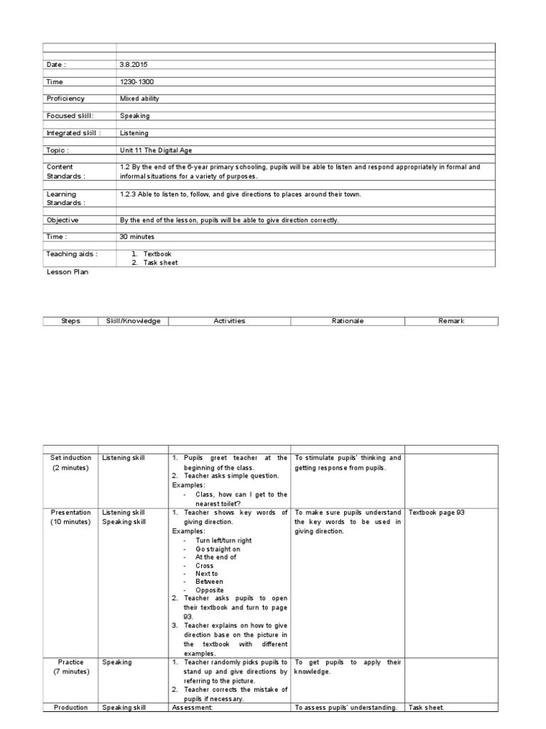 Year 5 Lesson Plan Unit 11 Listening and Speaking | PDF | Lesson Plan ...