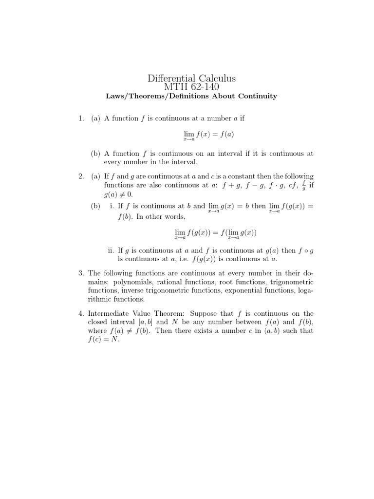 Laws of Continuous Functions | PDF