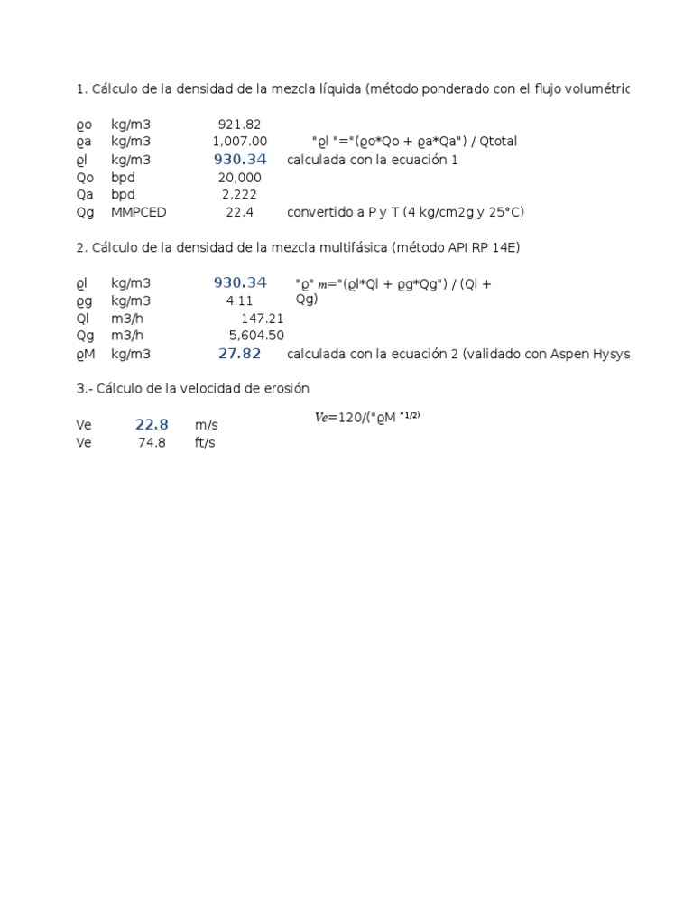 Cálculo de La Velocidad de Erosión Según API RP 14E | PDF