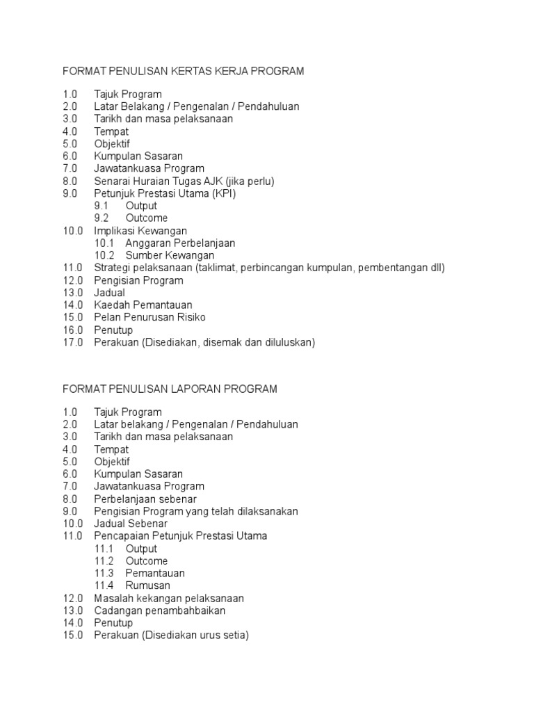 Format Penulisan Kertas Kerja Program | PDF