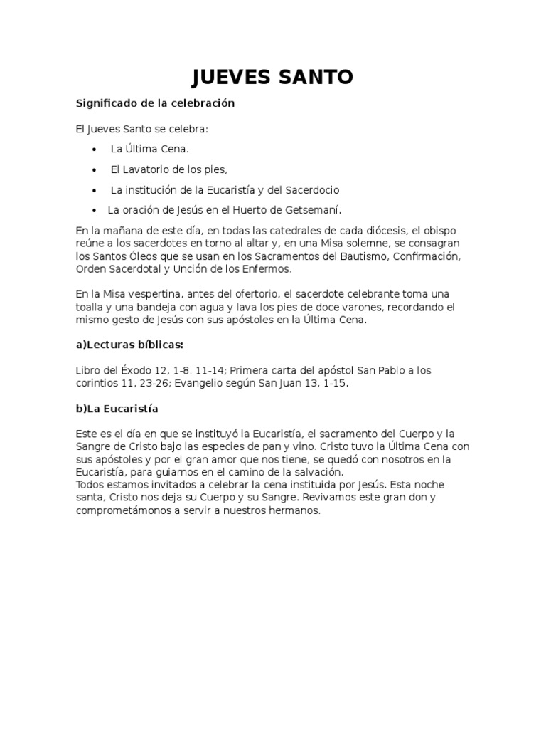 Jueves Santo (Significado) | Descargar gratis PDF | Pascua | eucaristía