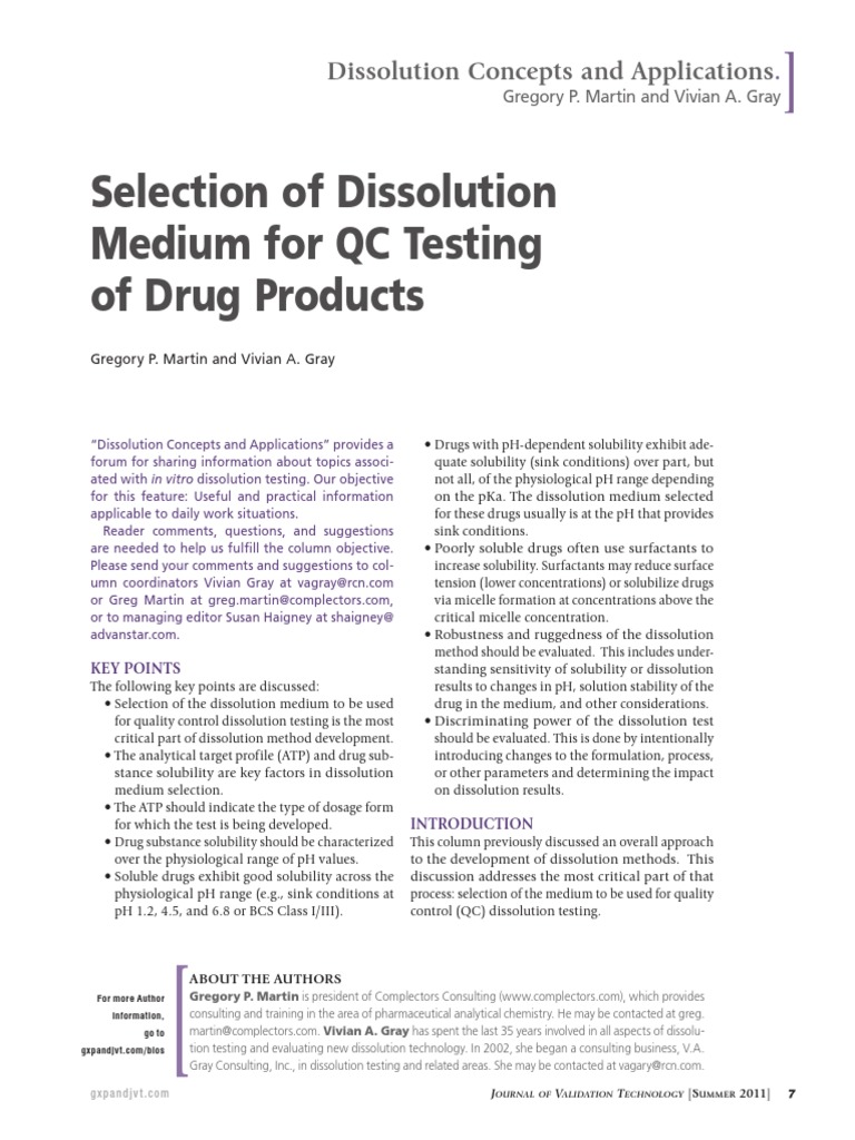 Selecting Dissolution Media for QC Testing | PDF | Sodium Dodecyl ...