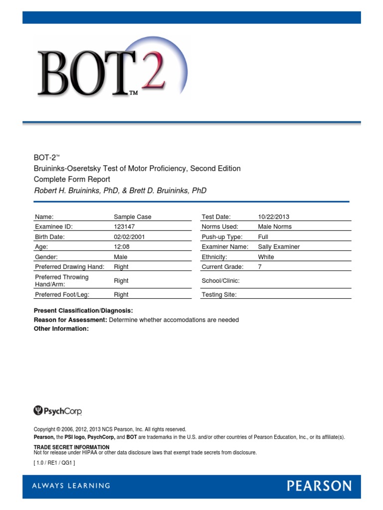 BOT-2 Complete Form Sample Report PDF | PDF | Motor Coordination ...