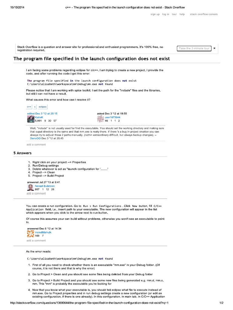 Eclipse - The Program File Specified in The Launch Configuration Does Not Exist | PDF